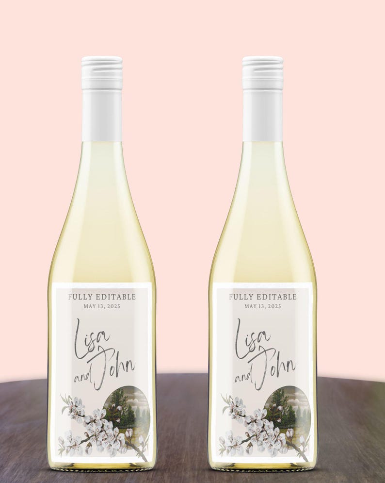 Custom Wine Label Template, Greenery Wine Labels Wedding, Editable Wine ...