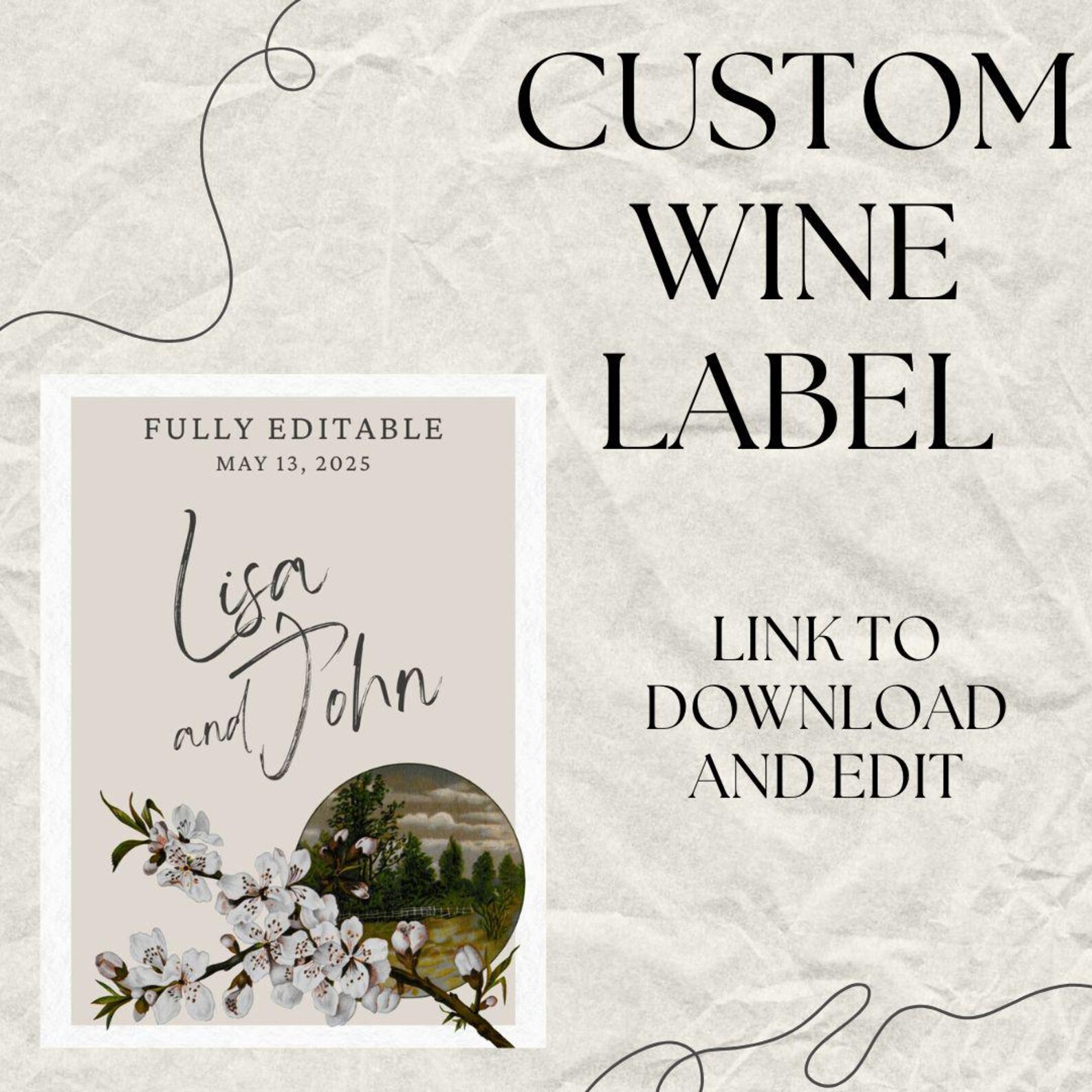 Custom Wine Label Template, Greenery Wine Labels Wedding, Editable Wine ...