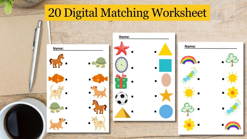 20 Matching Worksheet, Digital Matching Worksheet. - Etsy