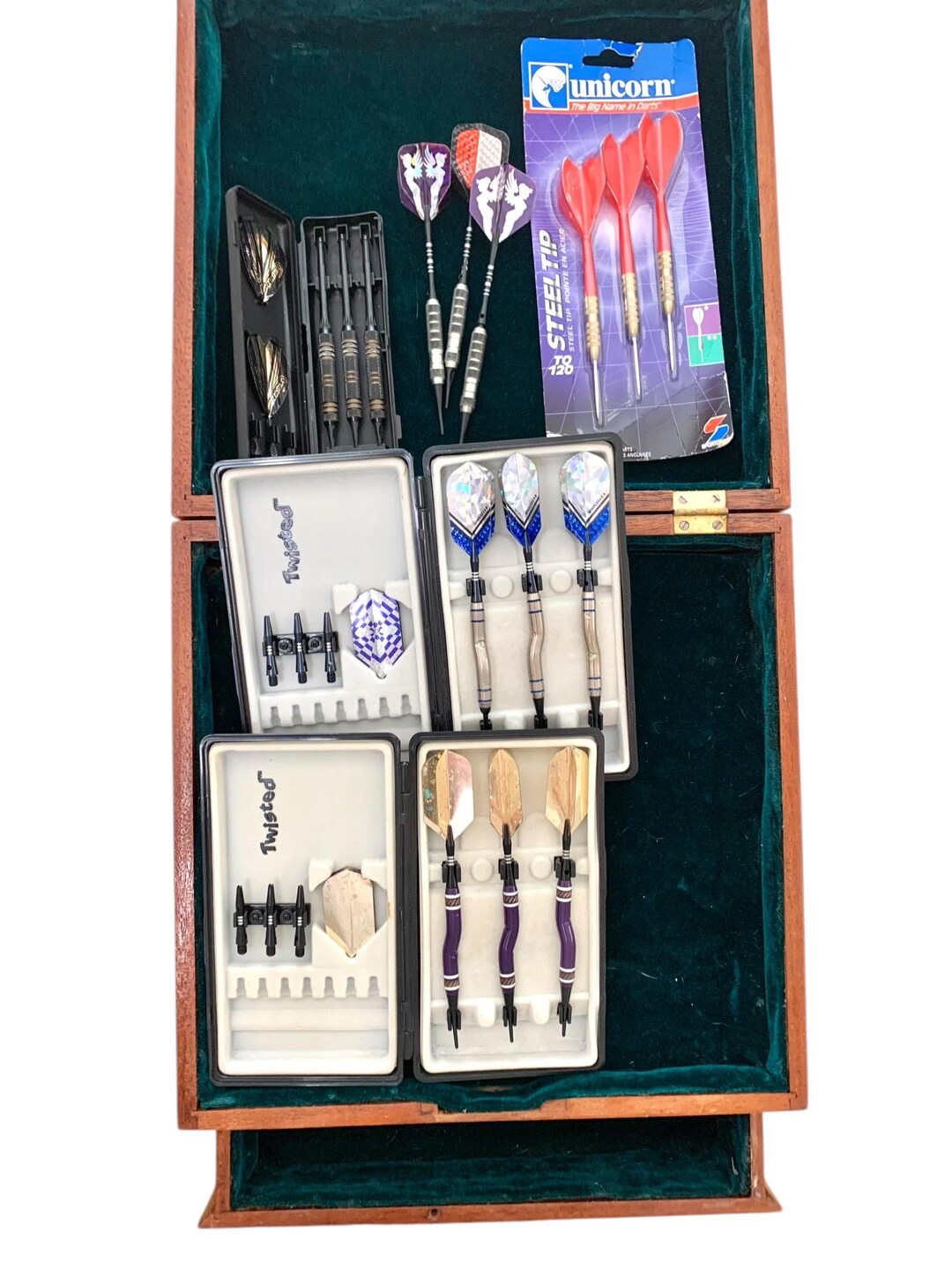 Vintage Dart Set in Oak Chest Soft Tip Steel Tip Flights NOS Darts ...