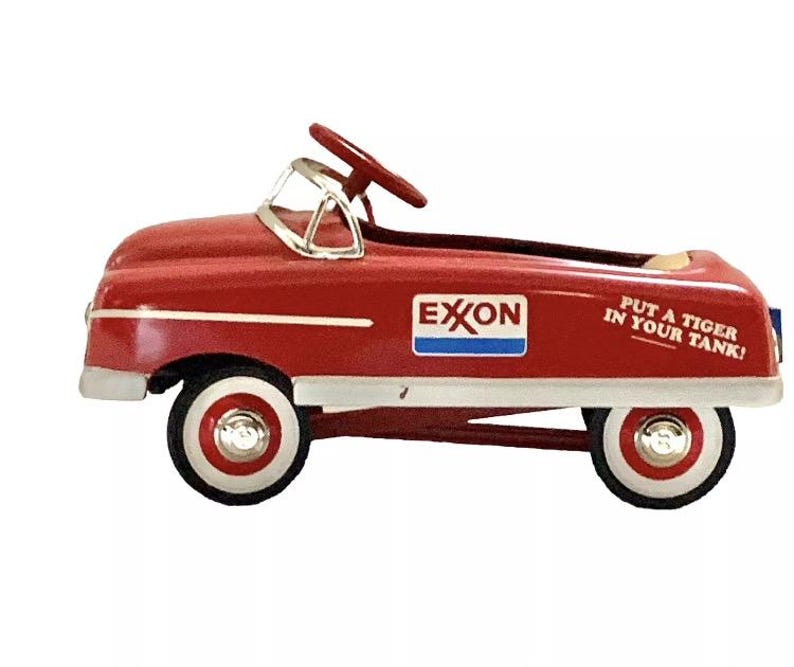 MINI Pedal Car Metal Model Exxon Tiger Oil Gas Collector 6.5" Long Vees ...