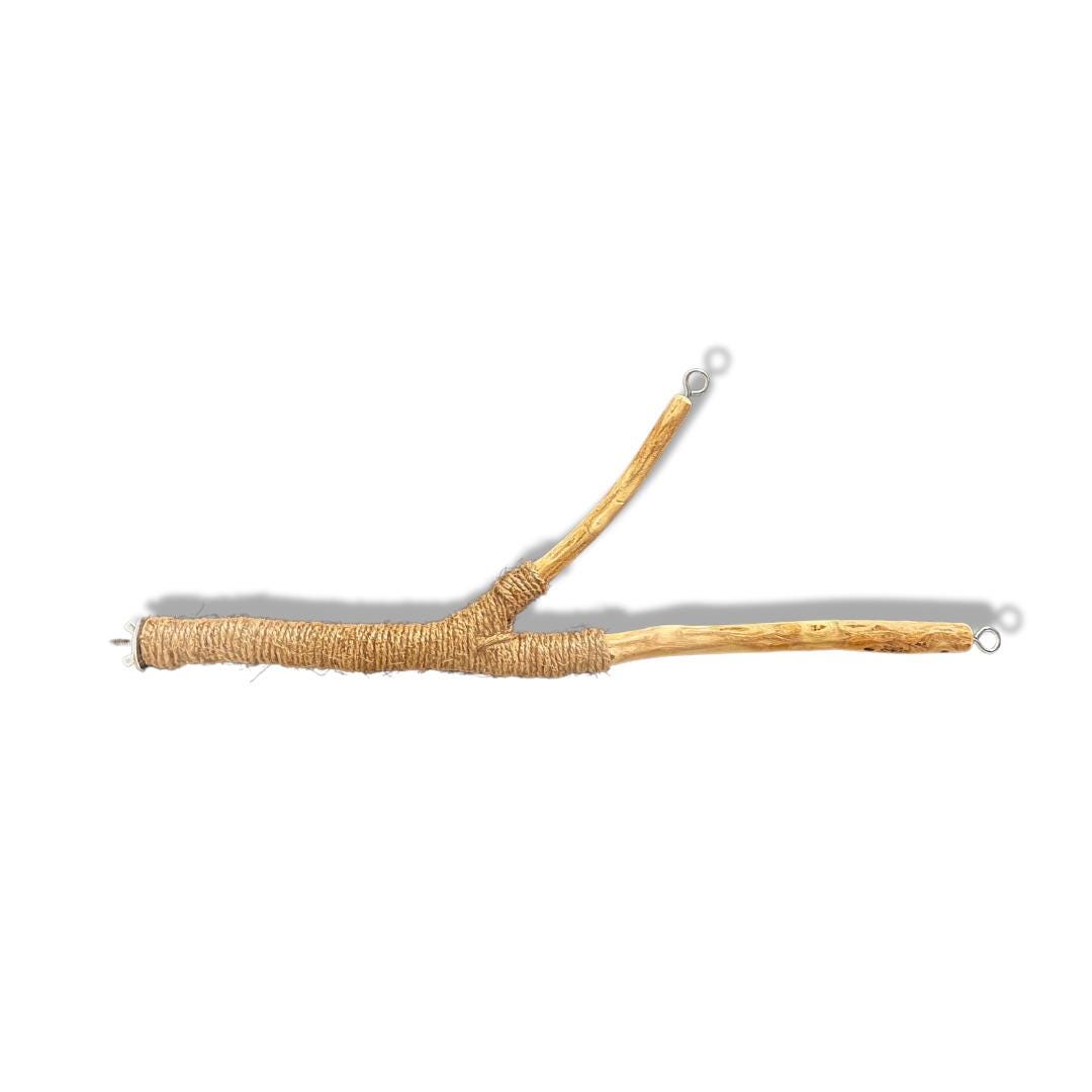 19 Inch Twine-wrapped Natural Wood Bird Perch With Dual Toy Hooks ...