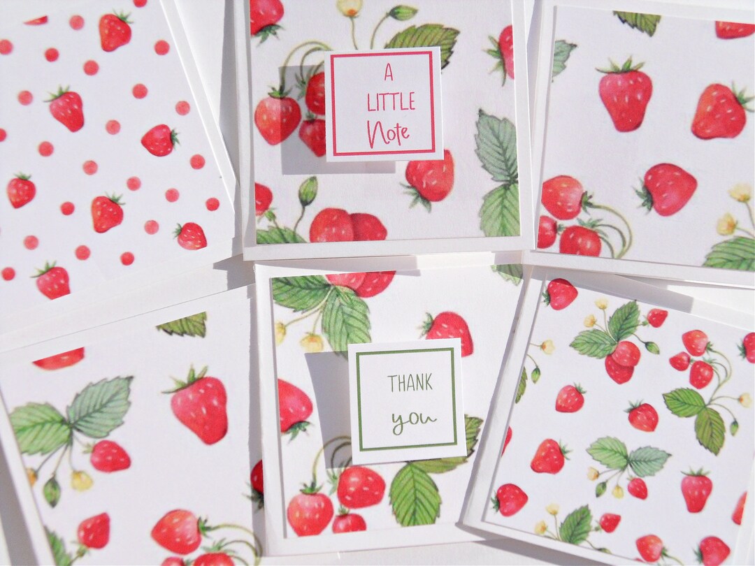 Mini Berry Cards, 10 Cards, Small Note Cards, Strawberry Note Cards ...