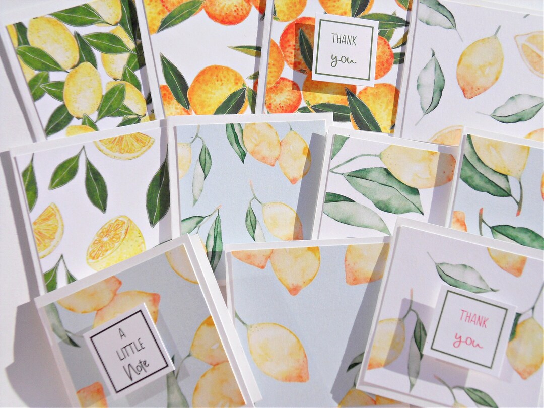 Mini Citrus Cards, 10 Cards, 2.5 X 2.5, Lemon Lime Gift Cards, Small ...