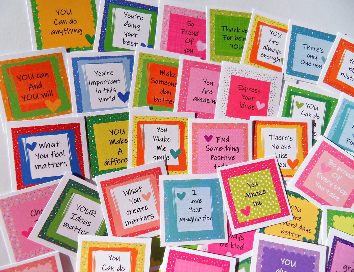 Fun Colorful Encouragement Cards, 45 Confidence Cards, Compliment Cards ...