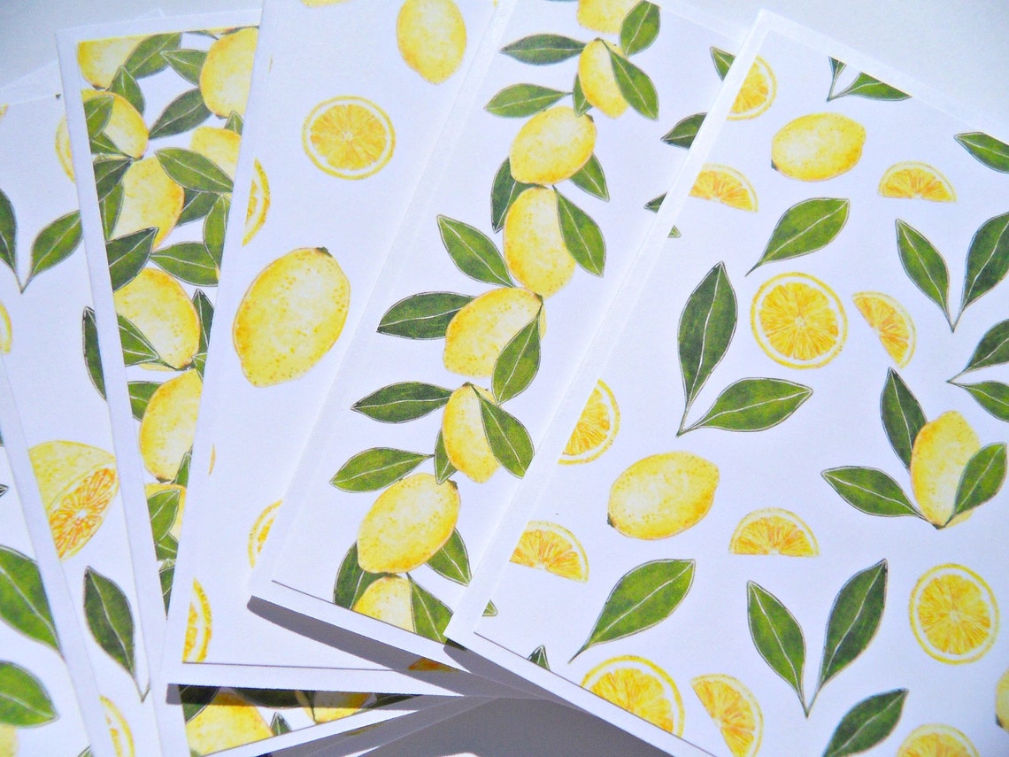 Citrus Note Card Set 4 Cards Stationery Set Lemon Lime Note | Etsy