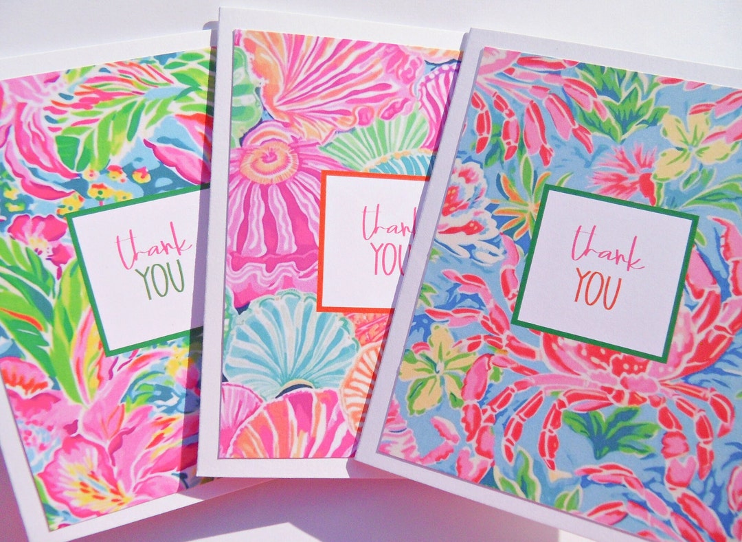 Preppy Thank You Card Set, 3 Nautical Notecards, Coastal Style ...