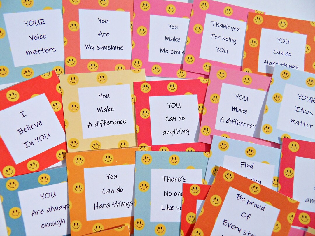 Happy Face Encouragement Cards, 24 Flat Affirmation Cards, Compliment ...