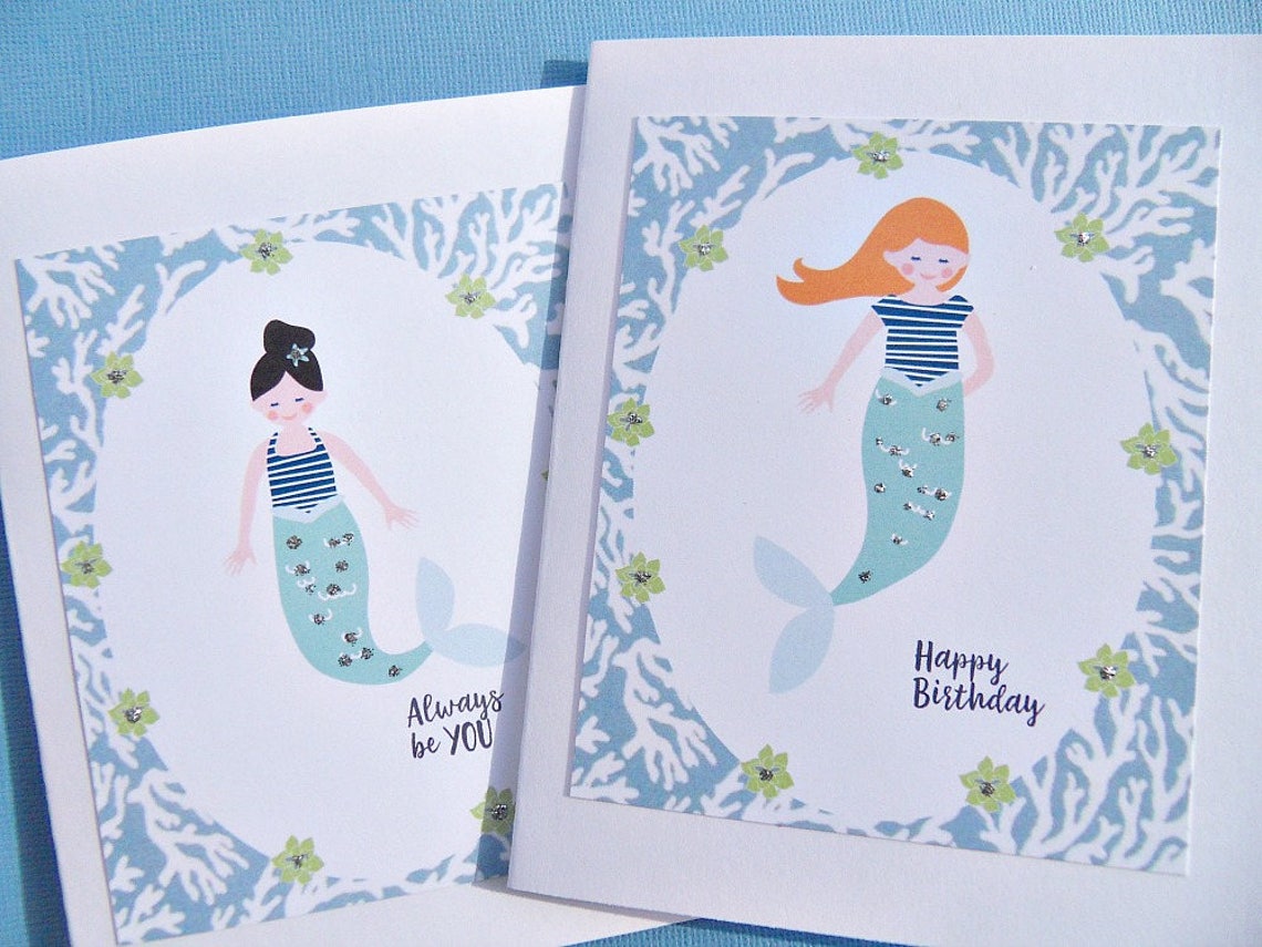 Mermaid Birthday Cards Nautical Cards Encouragement Card for | Etsy