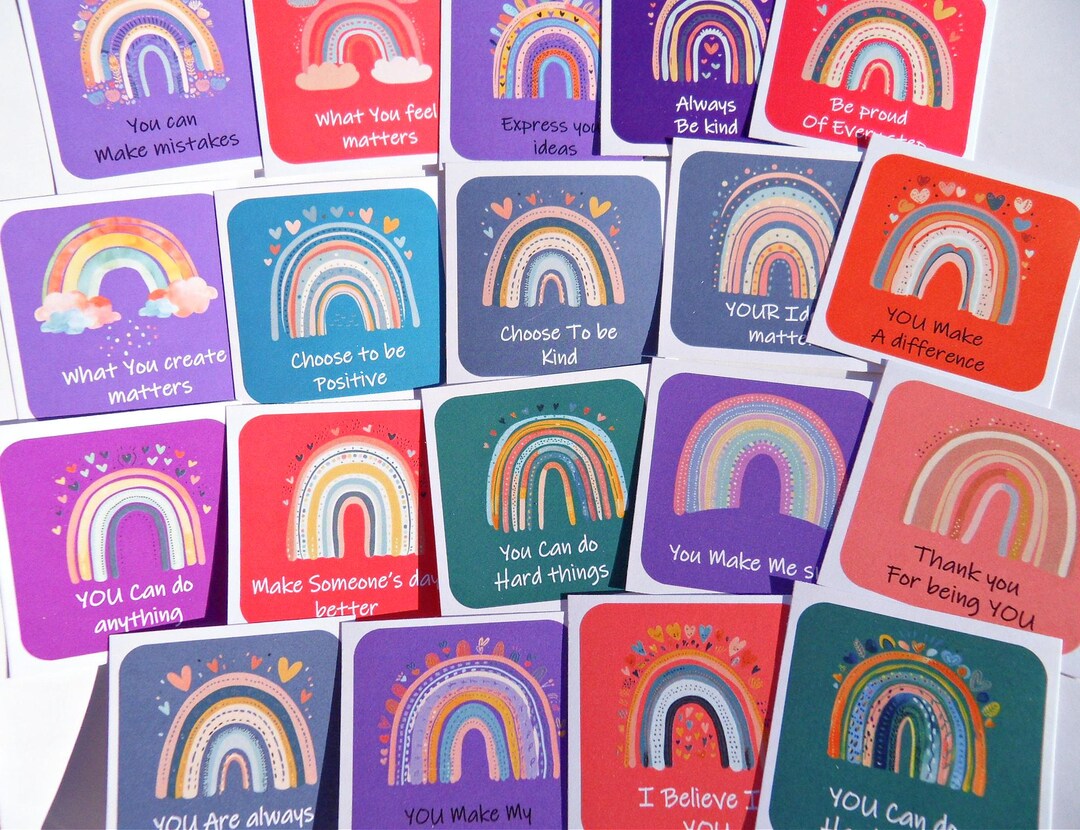 Rainbow Encouragement Cards, 32 Affirmation Cards, Positivity Message ...