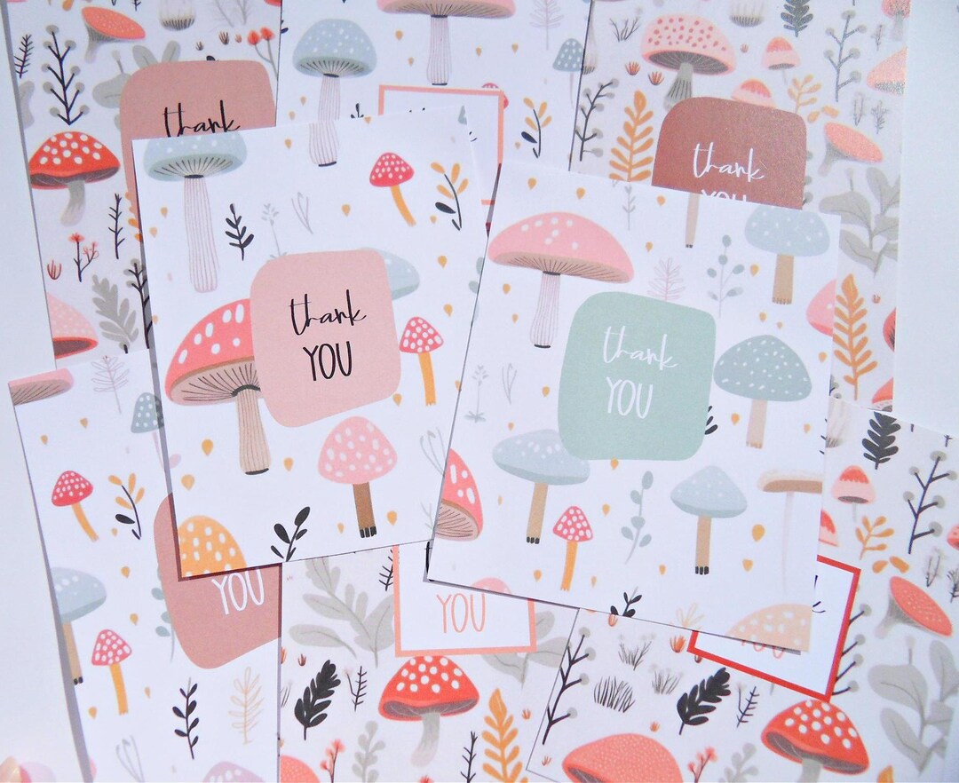 Fun Printable Mushroom Thank You Postcards, 12 Cards, Flat Postcards ...