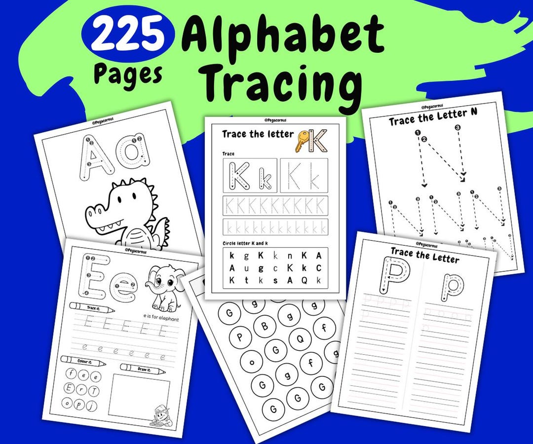 225 Alphabet Tracing and Learning Worksheets, Letter Tracing ...