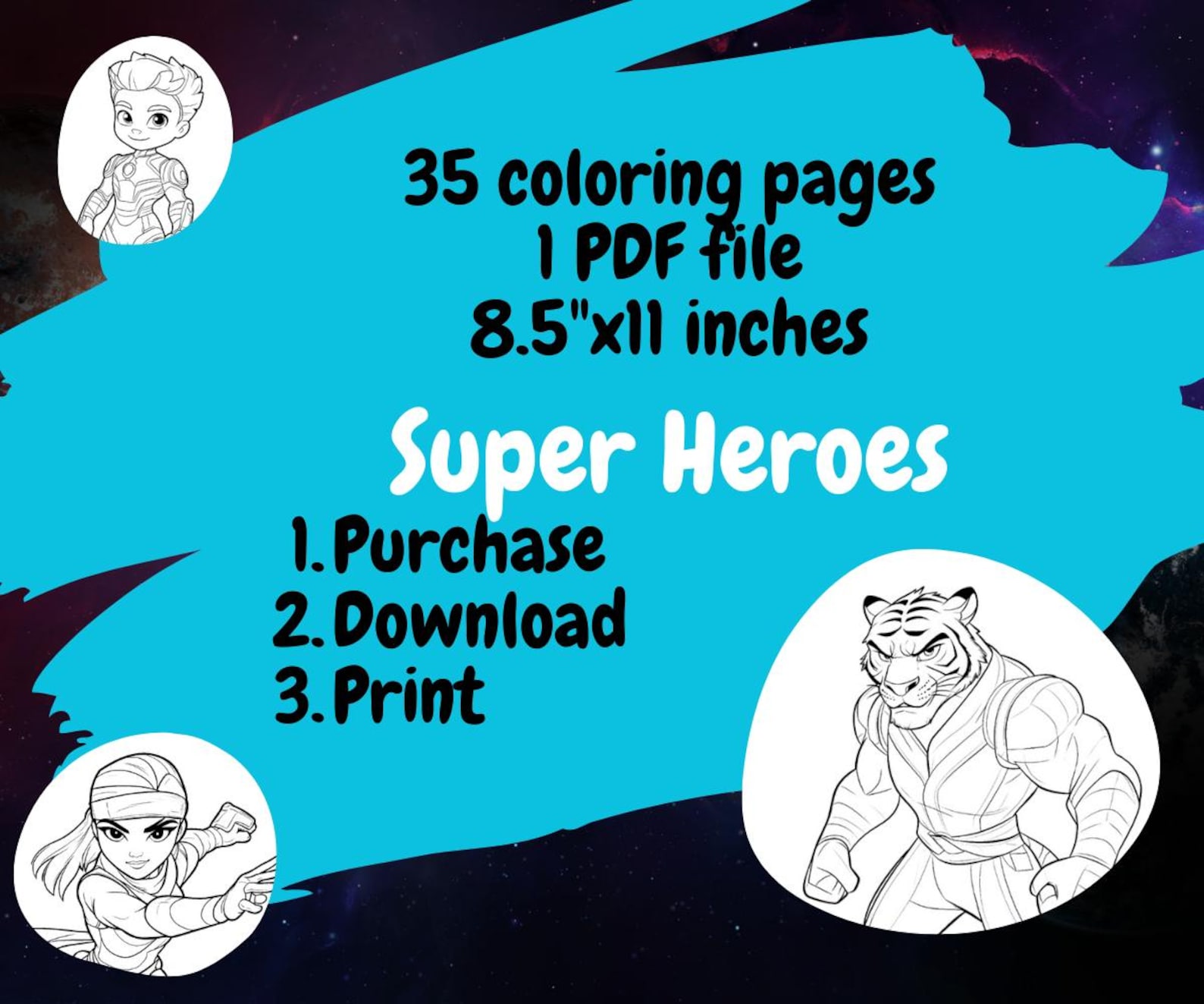 35 Super Heroes Coloring Pages for Kids, Unique Seperhero Coloring Book ...