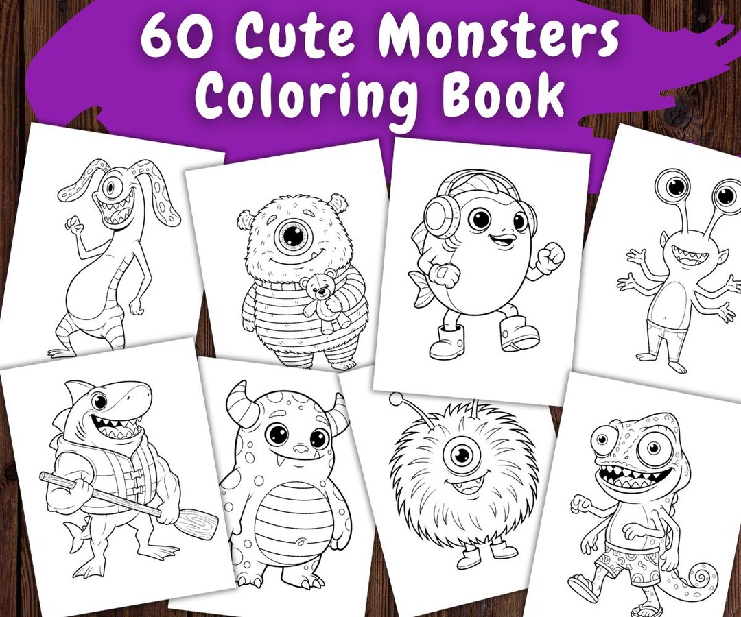 60 Cute Monsters Coloring Pages for Kids, Halloween Monster Coloring ...