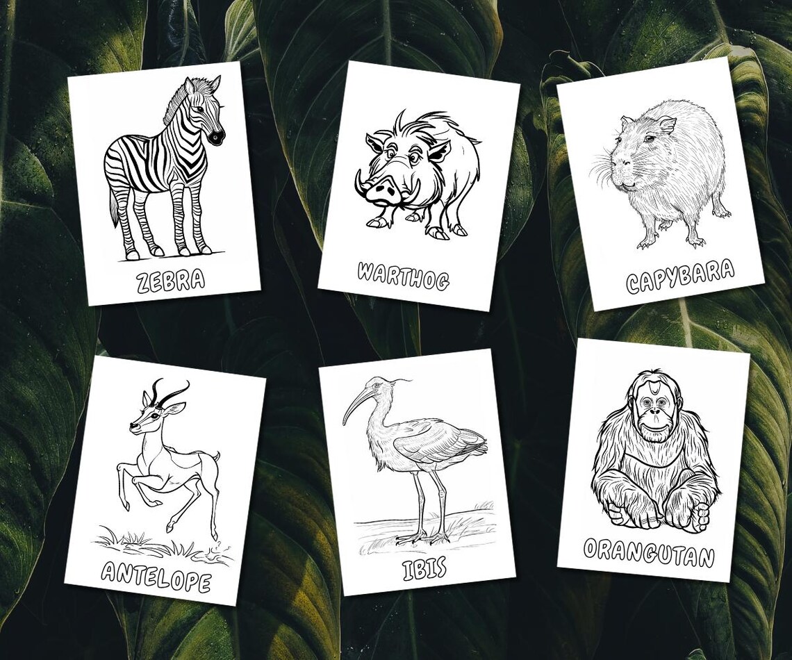 45 Jungle Animal Coloring Page for Kids, Safari Animals Coloring Book ...