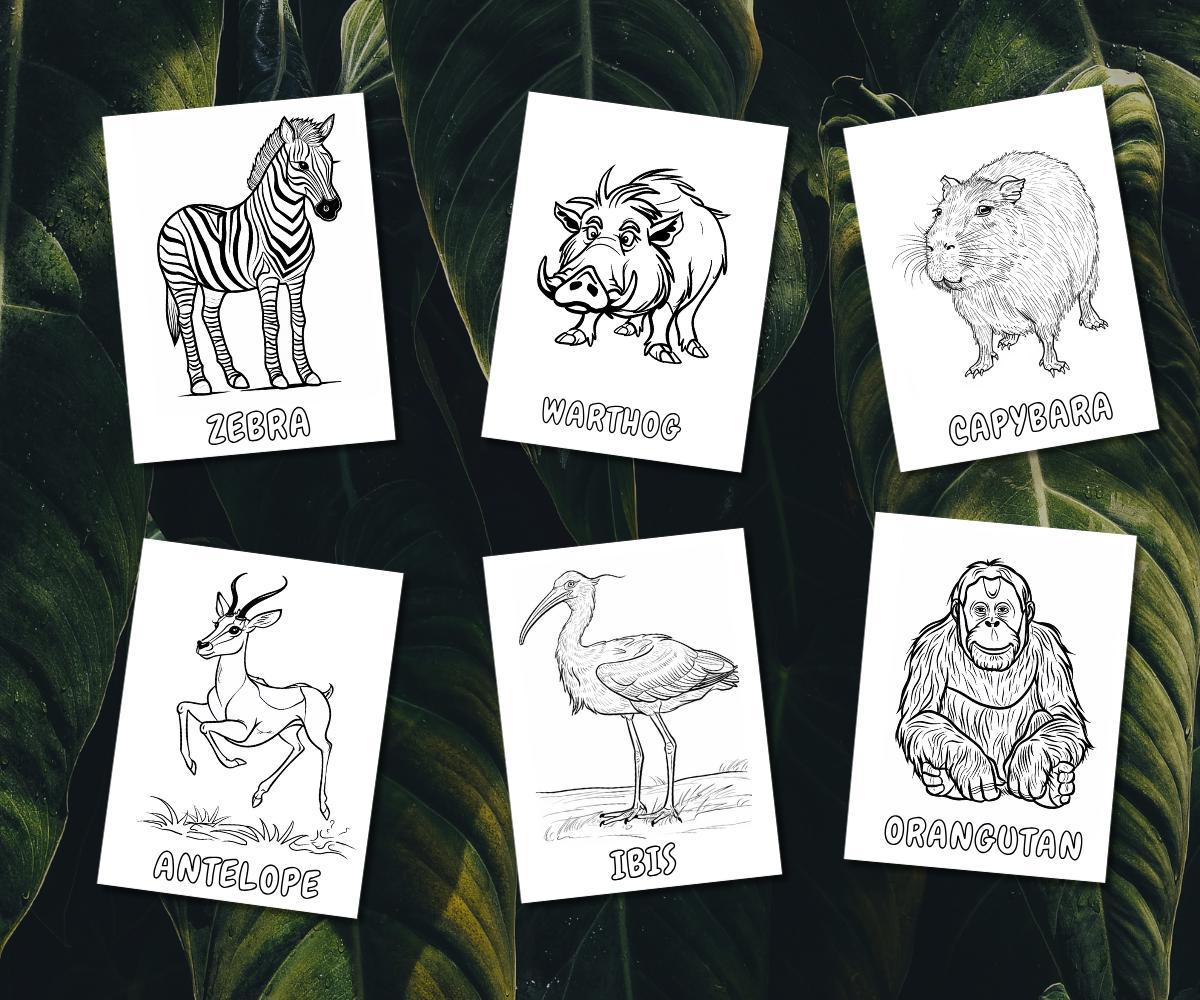 45 Jungle Animal Coloring Page for Kids, Safari Animals Coloring Book ...