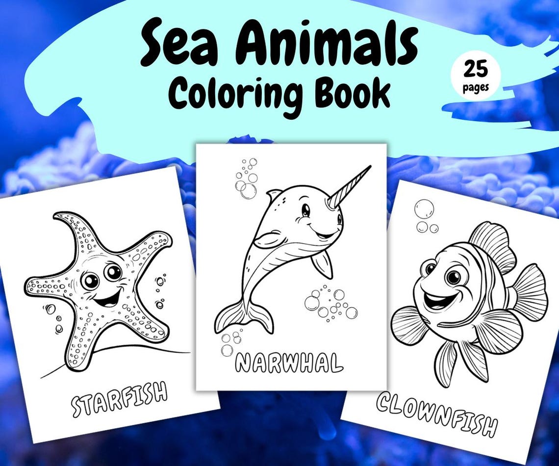 25 Sea Animals Coloring Pages for Kids, Animal Coloring Pages, Ocean ...