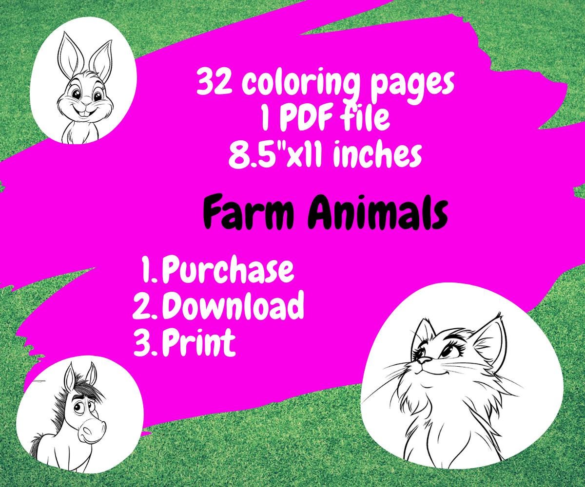 28 Farm Animals Coloring Pages, Farm Coloring Book, Kids Farm Animal ...