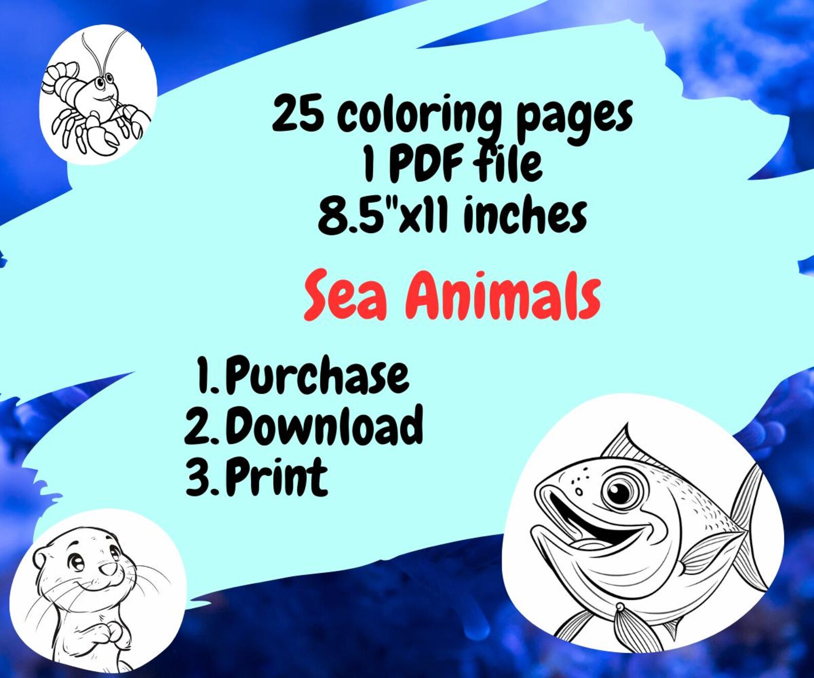 25 Sea Animals Coloring Pages for Kids, Animal Coloring Pages, Ocean ...