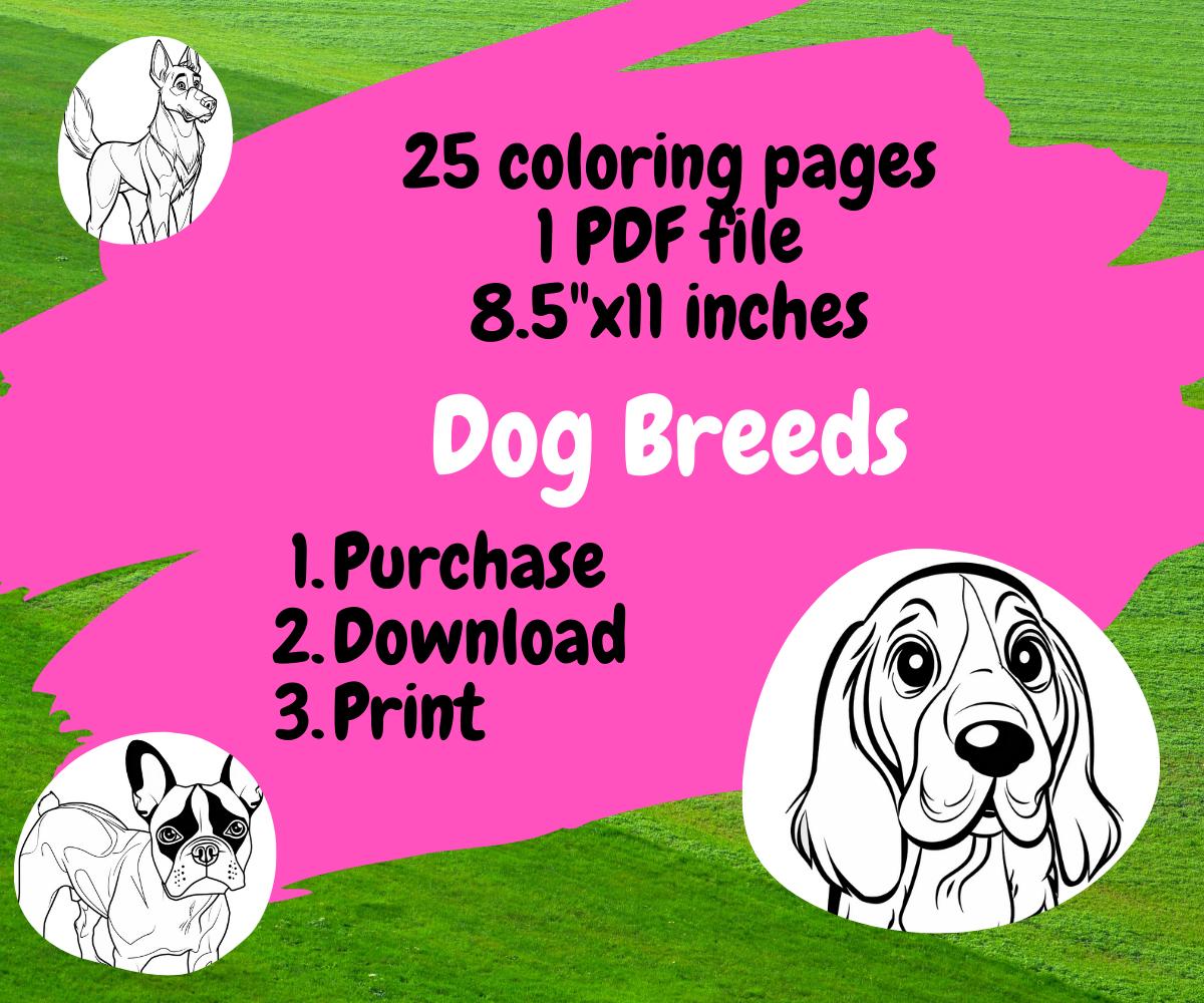 Dogs Breeds Coloring Pages for Adults and Kids, 25 Coloring Pages - Etsy