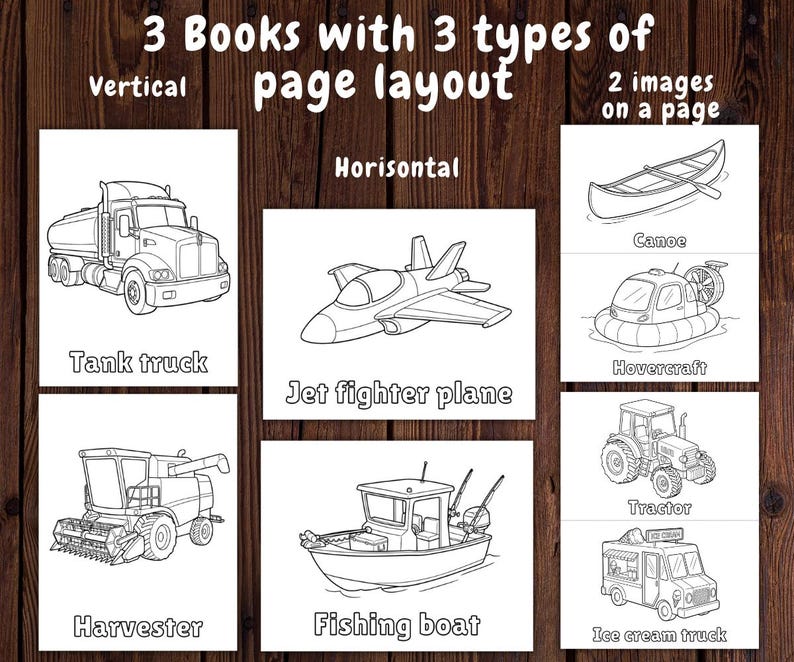 60 Vehicles Coloring Pages for Kids, Kindergarten Coloring Book, Easy ...