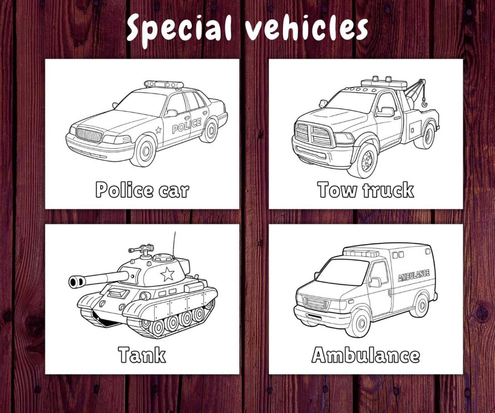 60 Vehicles Coloring Pages for Kids, Kindergarten Coloring Book, Easy ...