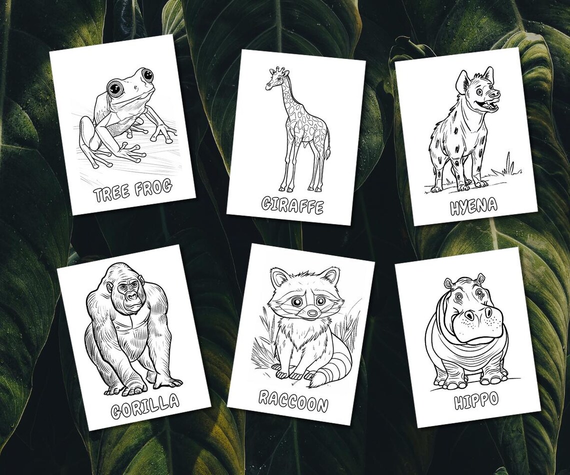 45 Jungle Animal Coloring Page for Kids, Safari Animals Coloring Book ...