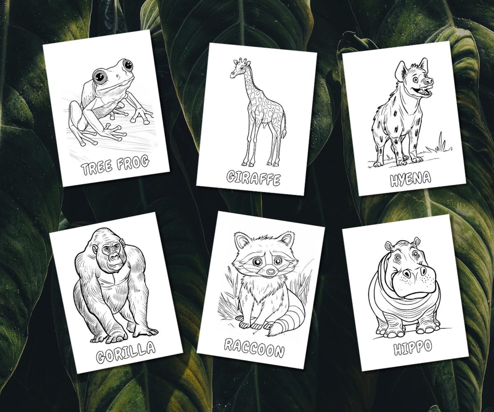45 Jungle Animal Coloring Page for Kids, Safari Animals Coloring Book ...