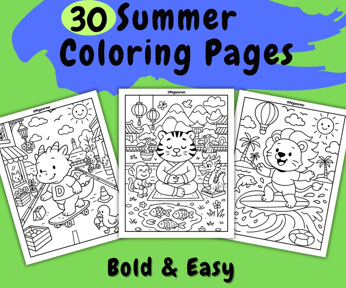 Summer Coloring Pages for Kids & Adult, Bold and Easy Coloring Book ...