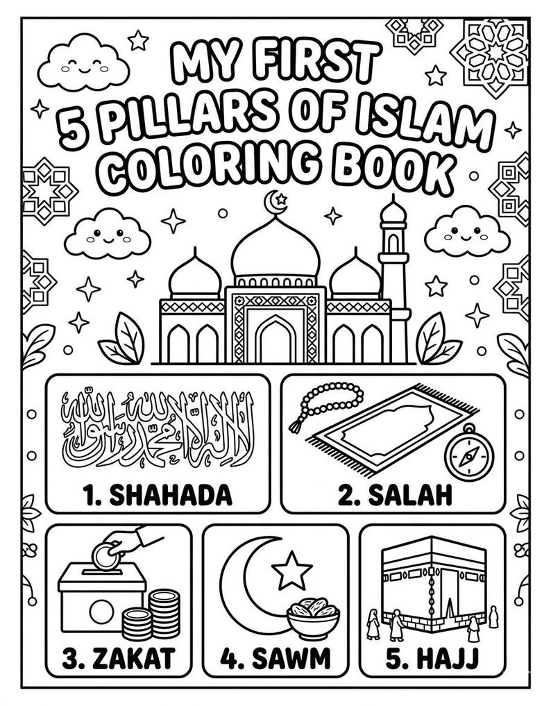 5 Pillars of Islam Coloring Book for Kids | Ramadan Activity (PDF ...