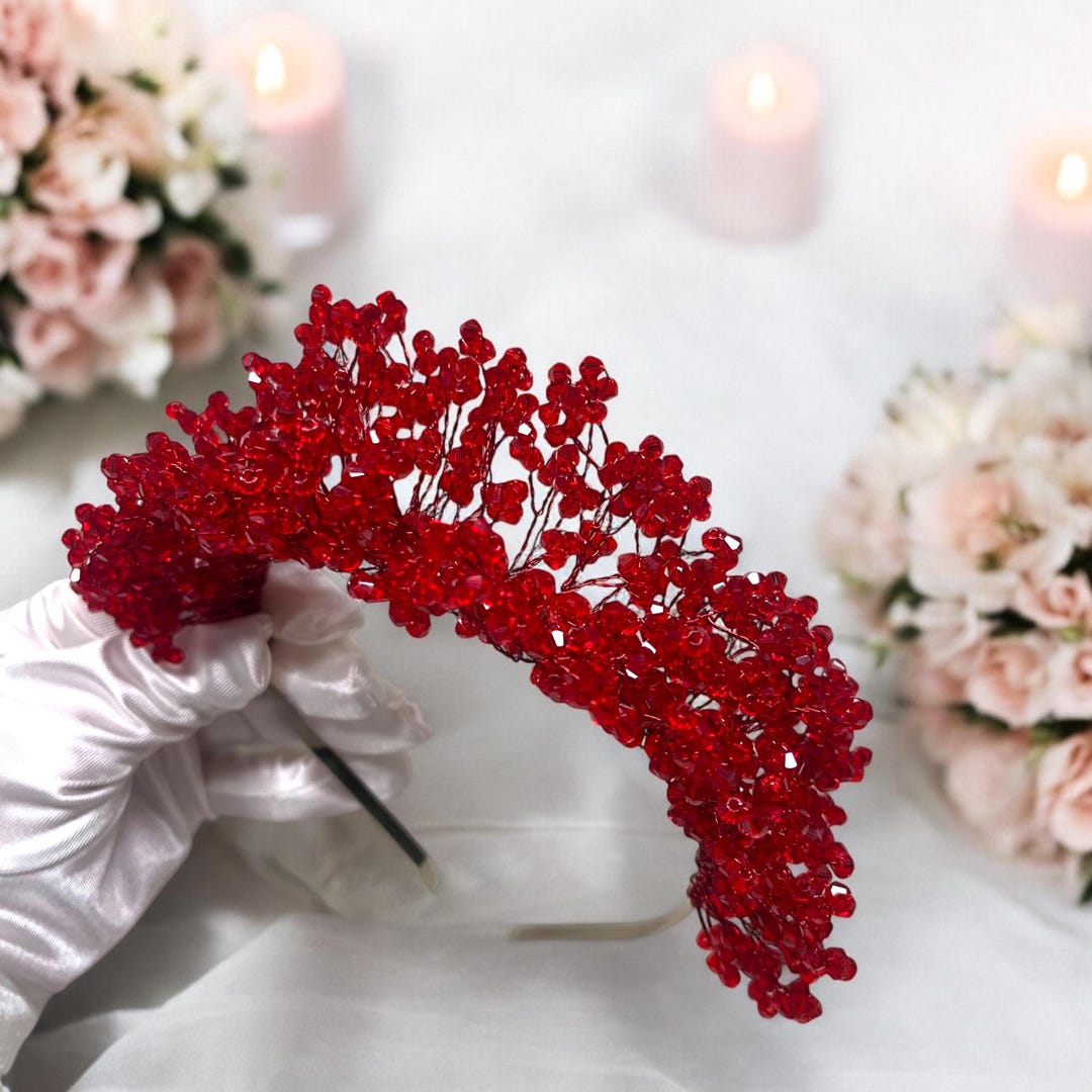 Handmade Red Crystal Bridal Tiara: Wedding Henna Crown - Etsy