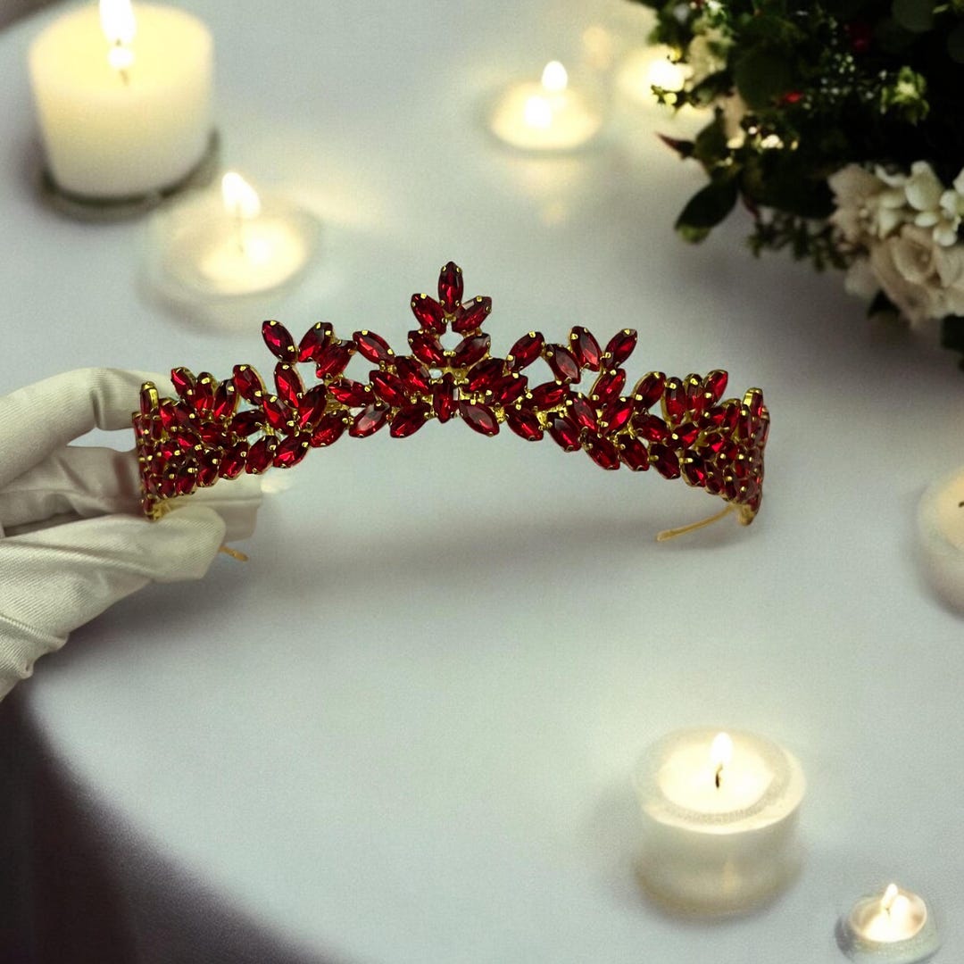 Red Crystal Wedding Tiara Red Bridal Hairpiece Red Henna Bridal Tiara ...
