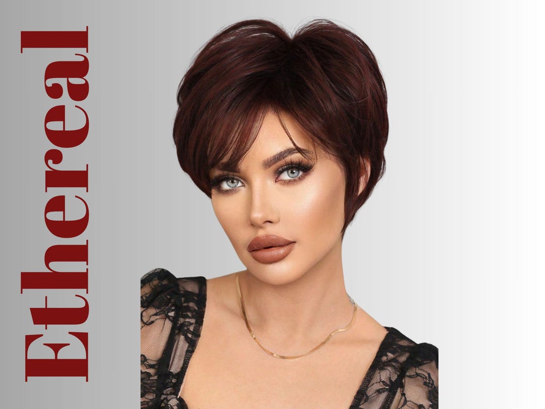 10 Inch Dark Red Pixie Cut Wig – Short Synthetic Wig With Bangs, Heat ...