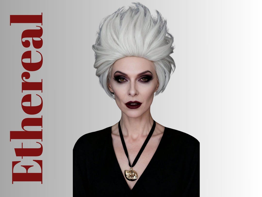 White Spiky Sea Witch Wig – Short Silvery Costume Wig With Necklace for ...