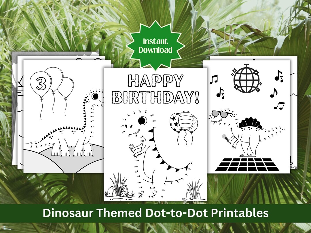 Dinosaur Dot to Dot Coloring Pages, Fun Kids Party Activity, Chomp ...