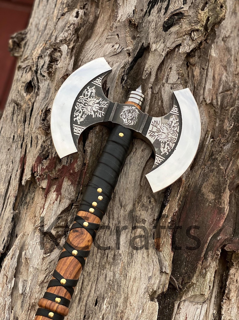 36-double Handed Axe - Personalized Double Edge Axe With Leather Sheath ...