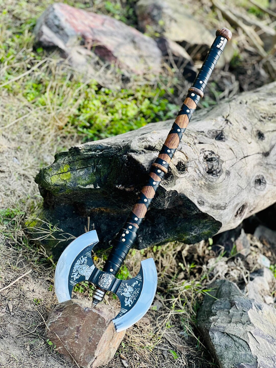 Custom Hand Forged Double Edge Viking Axe With Leather Sheath |viking ...