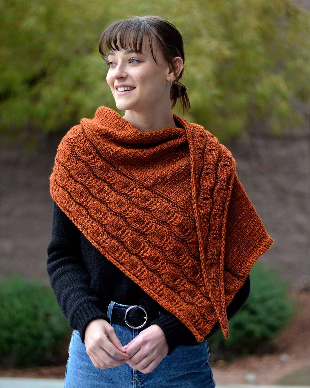 Easy Cable Knit Shawl Pattern, DK Triangle Scarf Knitting Pattern PDF ...