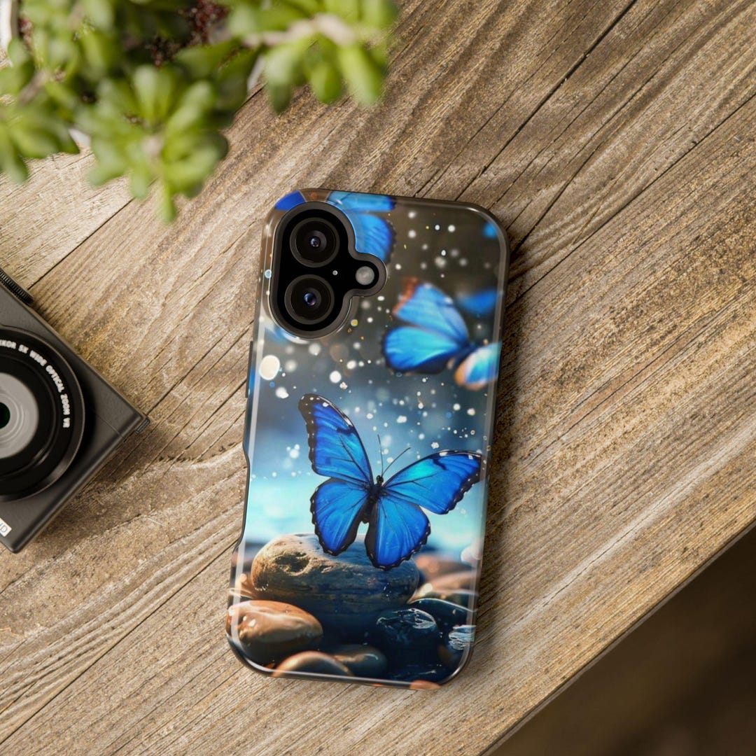 Tough Blue Butterfly Phone Case for iPhone 16, 15, 14, 13 Shockproof ...