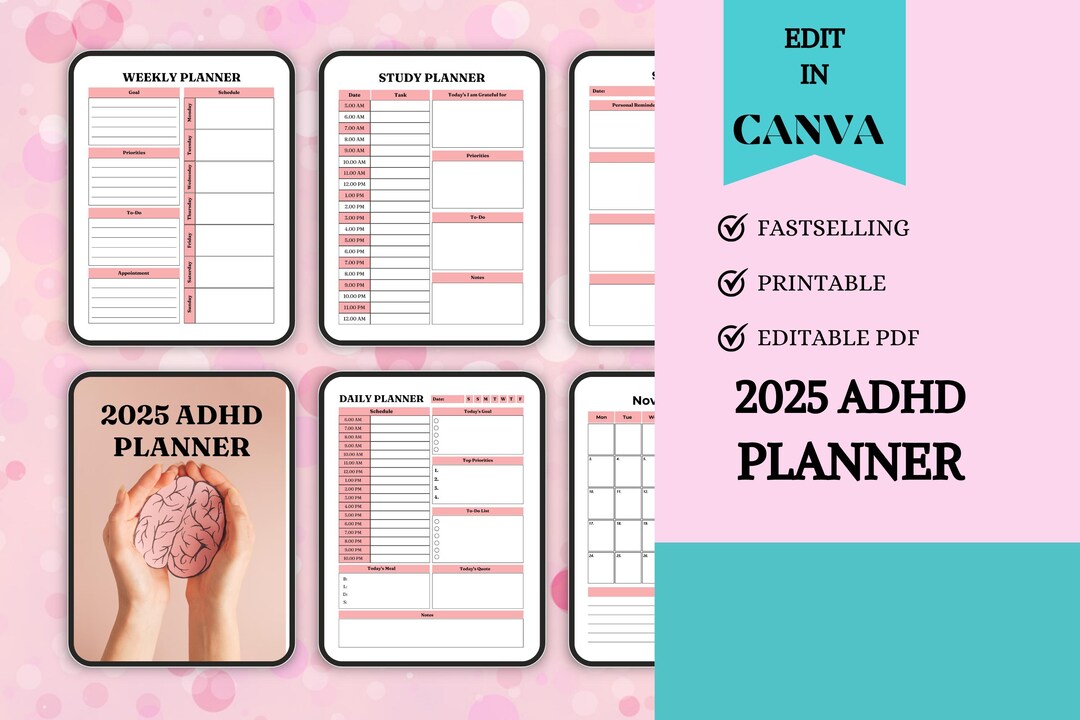 ADHD Organizer | Track Focus, Habits & Time Management | Printable PDF ...