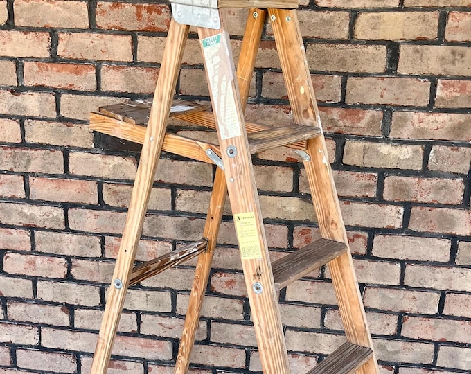 Vintage Wood Step Ladder, Painter's Ladder, 5 Foot Folding Ladder ...