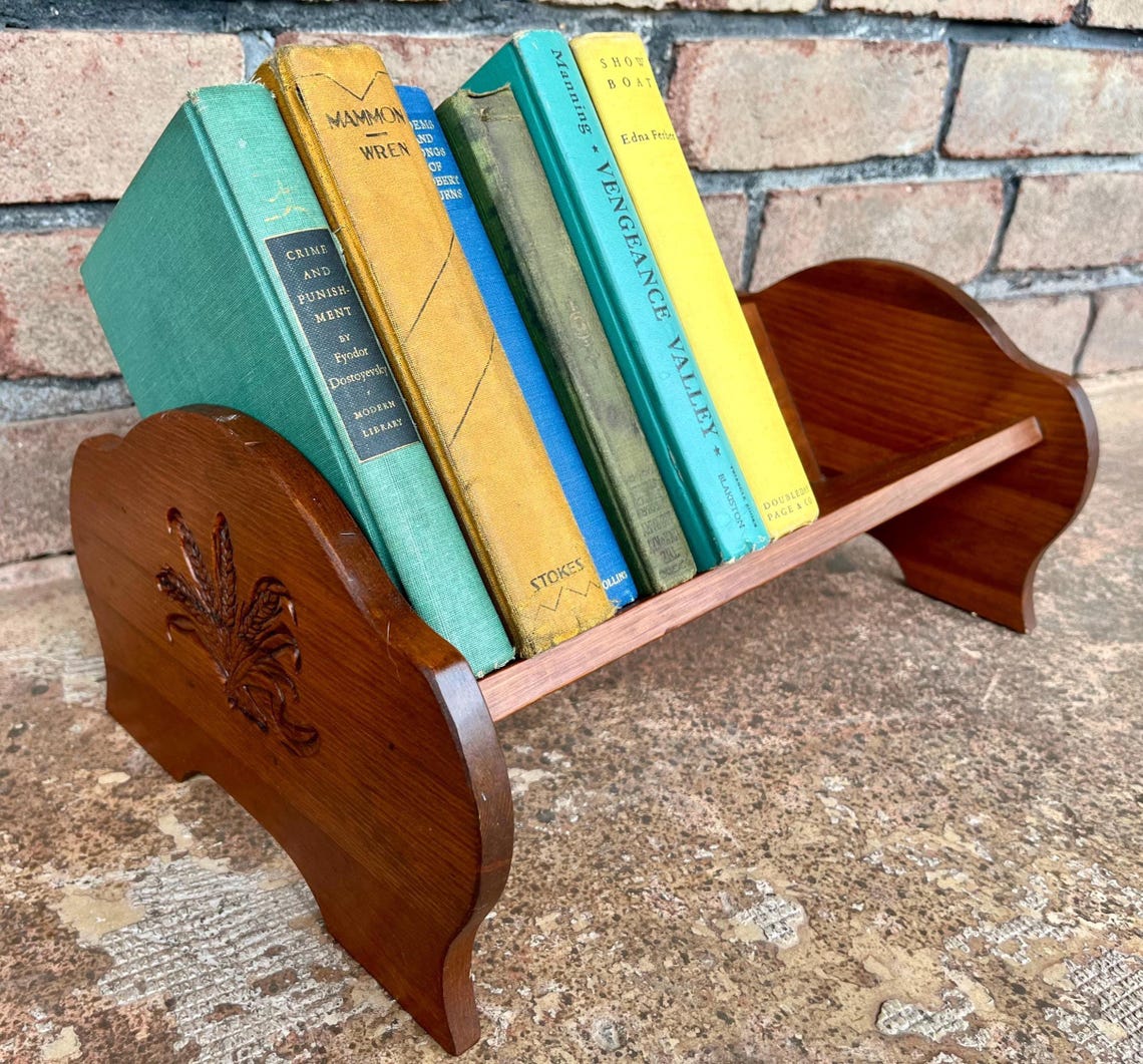 Rustic Wood Table Top Book Shelf, Counter Top Book Riser, Engraved ...