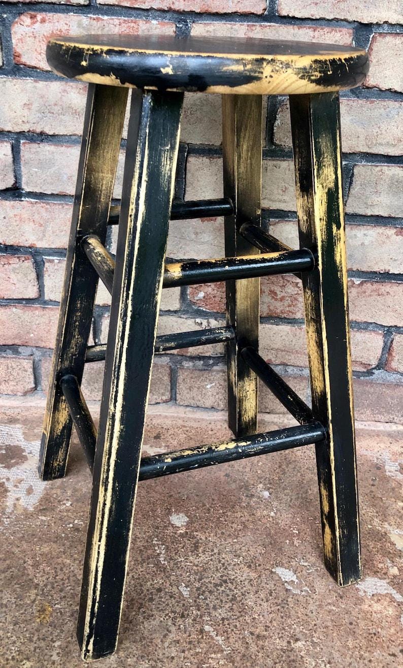 Vintage Black Wood Stool, Rustic 24 Farm House Stool, Stool Plant Stand ...
