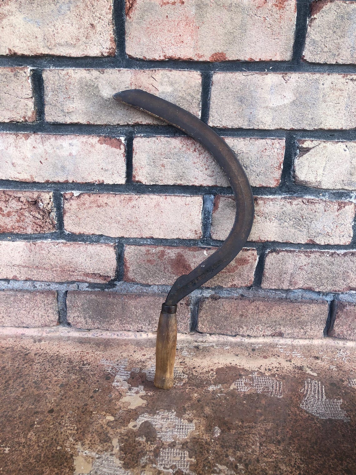 Vintage Hand Held Sickle, Hand Held Scythe, Wood Handle Sickle, Garden ...