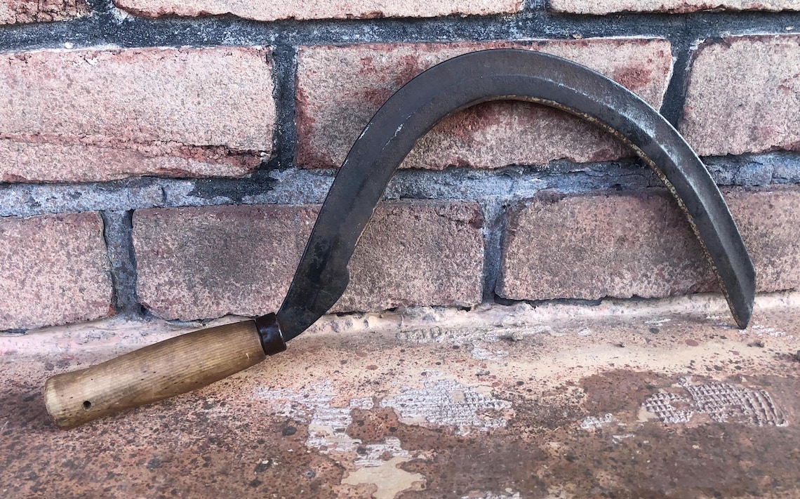 Vintage Hand Held Sickle, Hand Held Scythe, Wood Handle Sickle, Garden ...