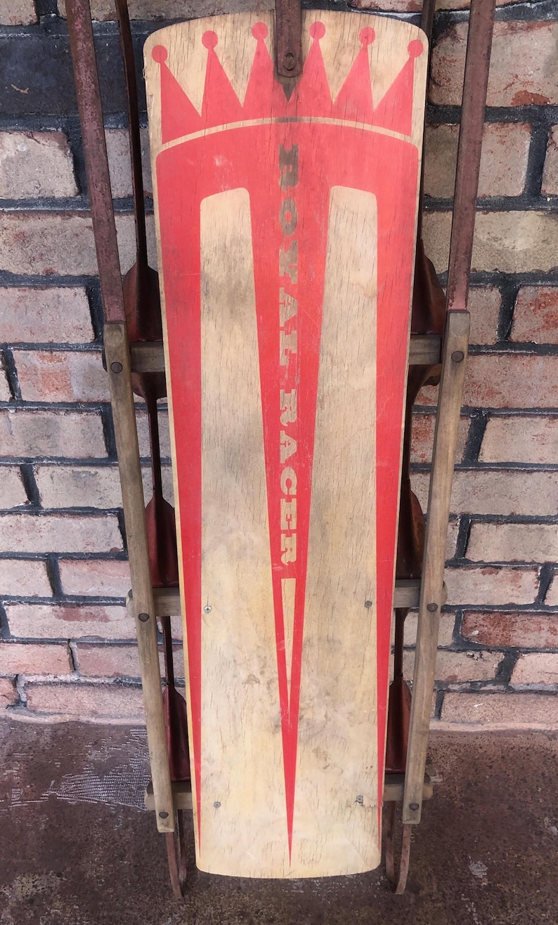 Vintage Royal Racer Sled, Vintage Wood Sled, Metal Rails, Winter Decor ...