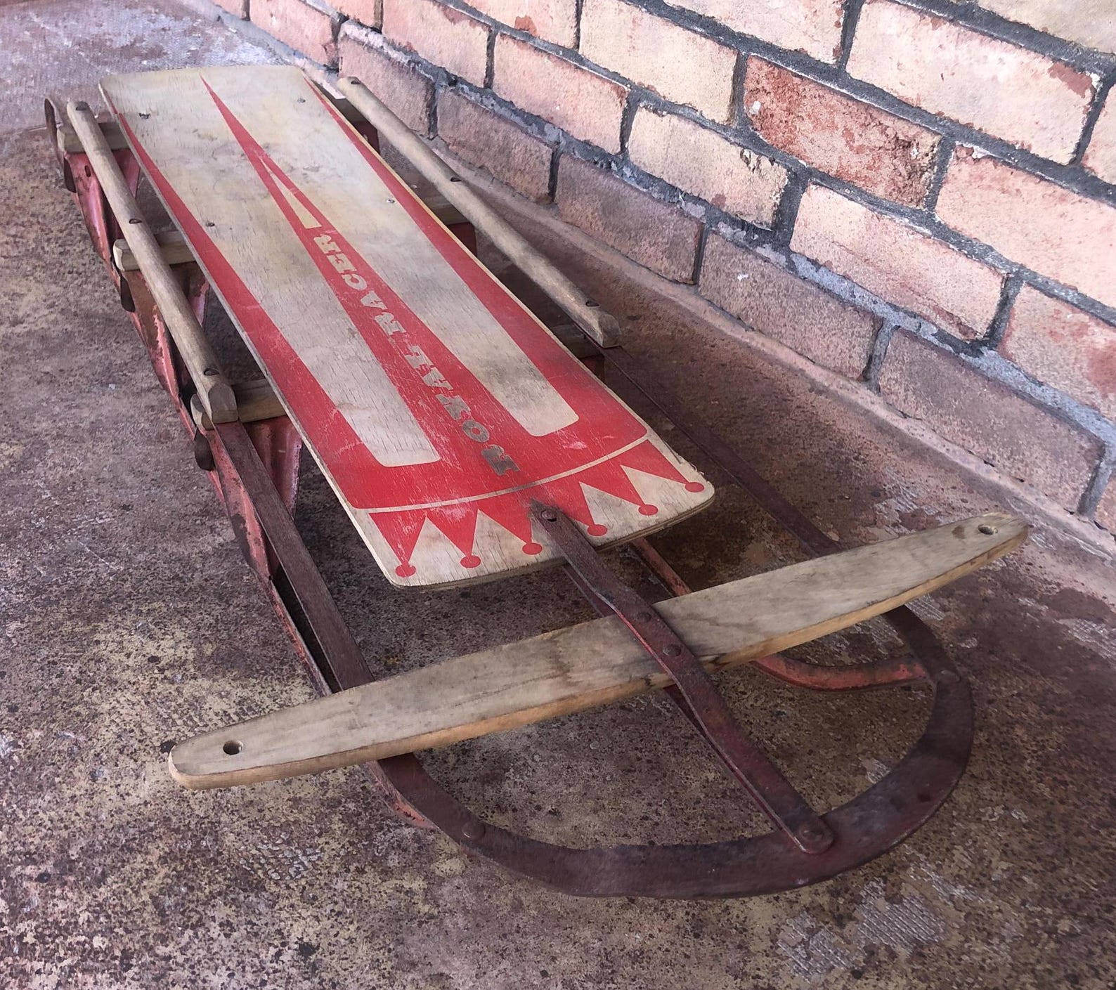 Vintage Royal Racer Sled, Vintage Wood Sled, Metal Rails, Winter Decor ...