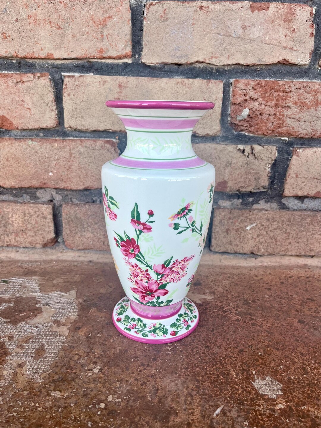 Vintage Laura Ashley Vase, Pink and White Vase, Pink Flowers, Modern ...