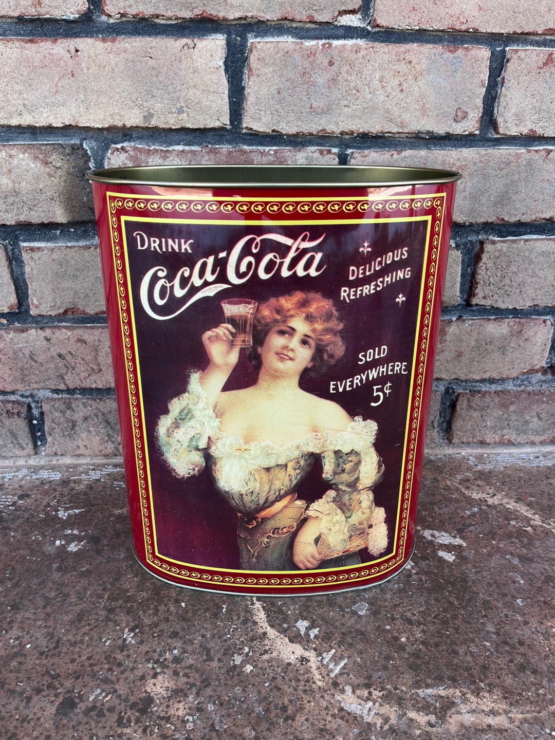 Vintage Coca Cola Trash Can, Coca Cola Decor, Metal Trash Can ...