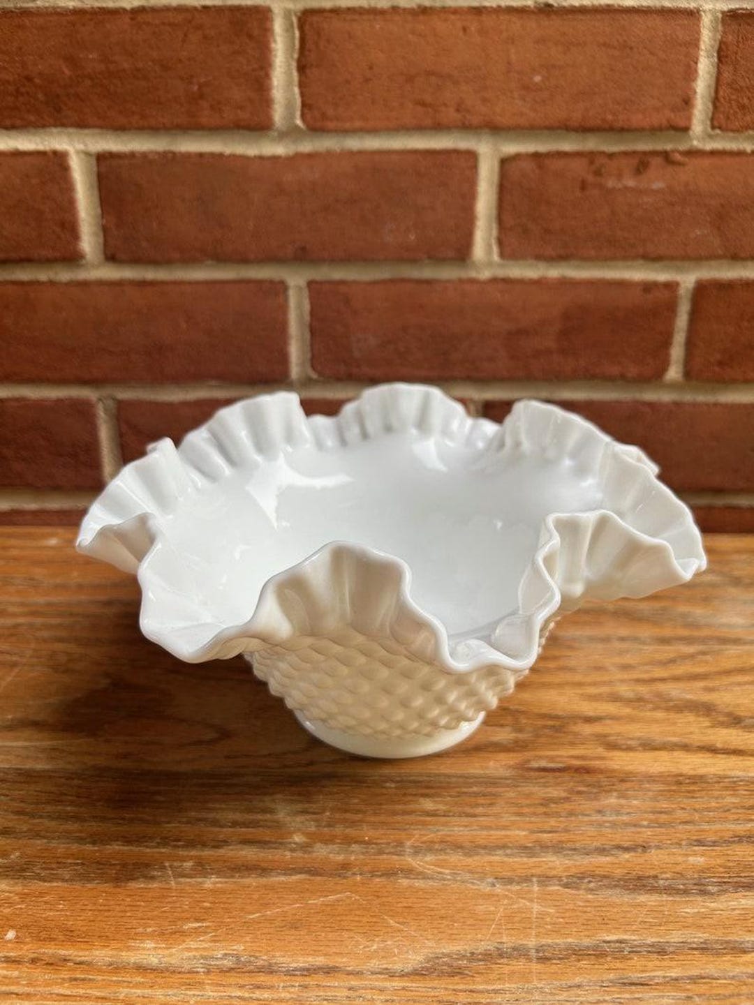 Vintage Fenton Ruffled Dish, Fenton Hobnail Milkglass Dish, Milkglass ...